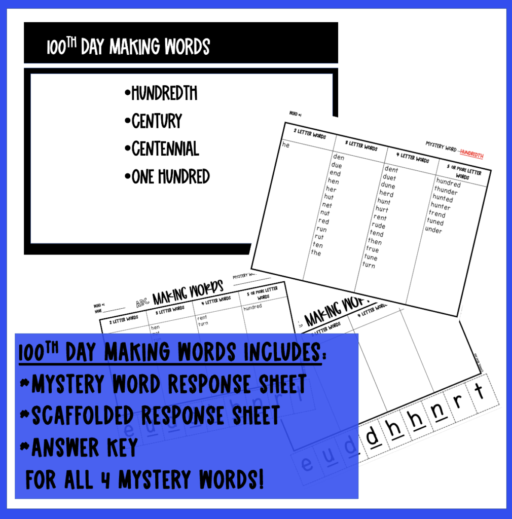 100th Day Making Words- No Prep Word Work and Word Study | Made By Teachers