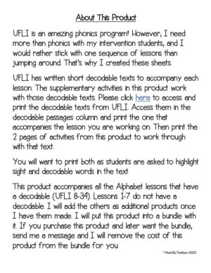 Additional Literacy Strands aligning with UFLI 8-34-with decodable ...