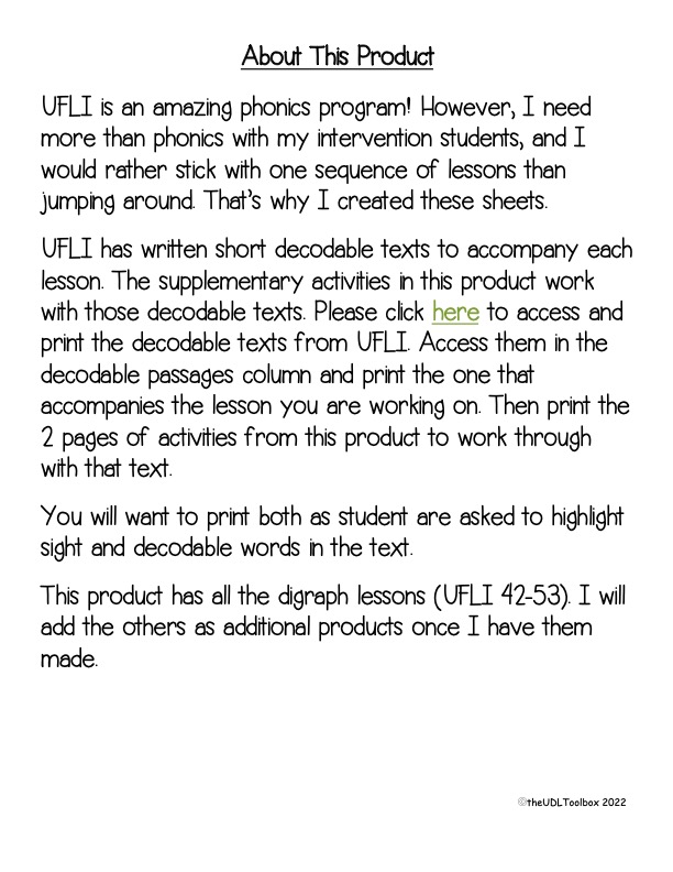 Additional Literacy Strands aligning with UFLI 42-53 with decodable ...