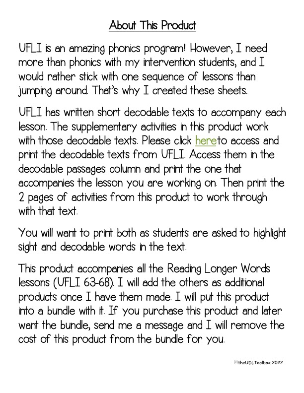 Additional Literacy Strands aligning with UFLI 63-68-with decodable ...