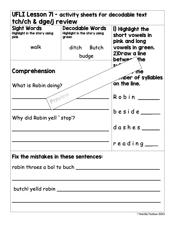 Additional Literacy Strands aligning with UFLI 69-76 with decodable ...