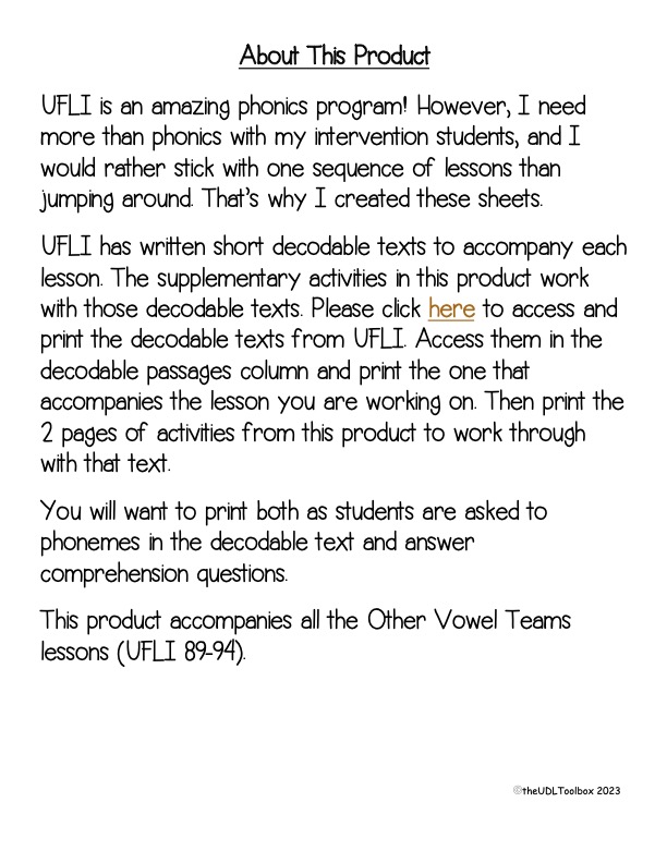 Additional Literacy Strands aligning with UFLI 89-94 with decodable ...