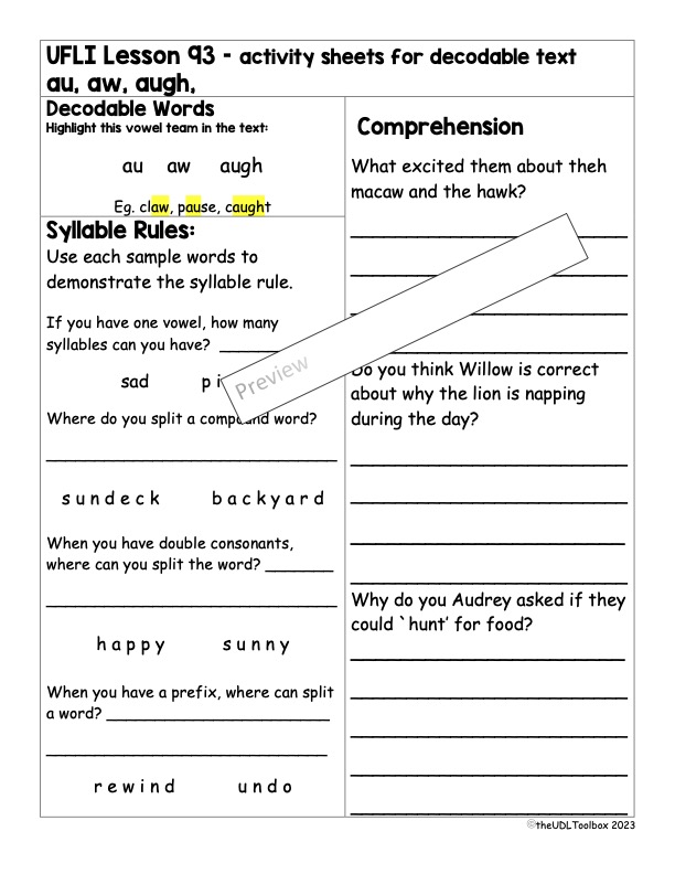 Additional Literacy Strands aligning with UFLI 89-94 with decodable ...
