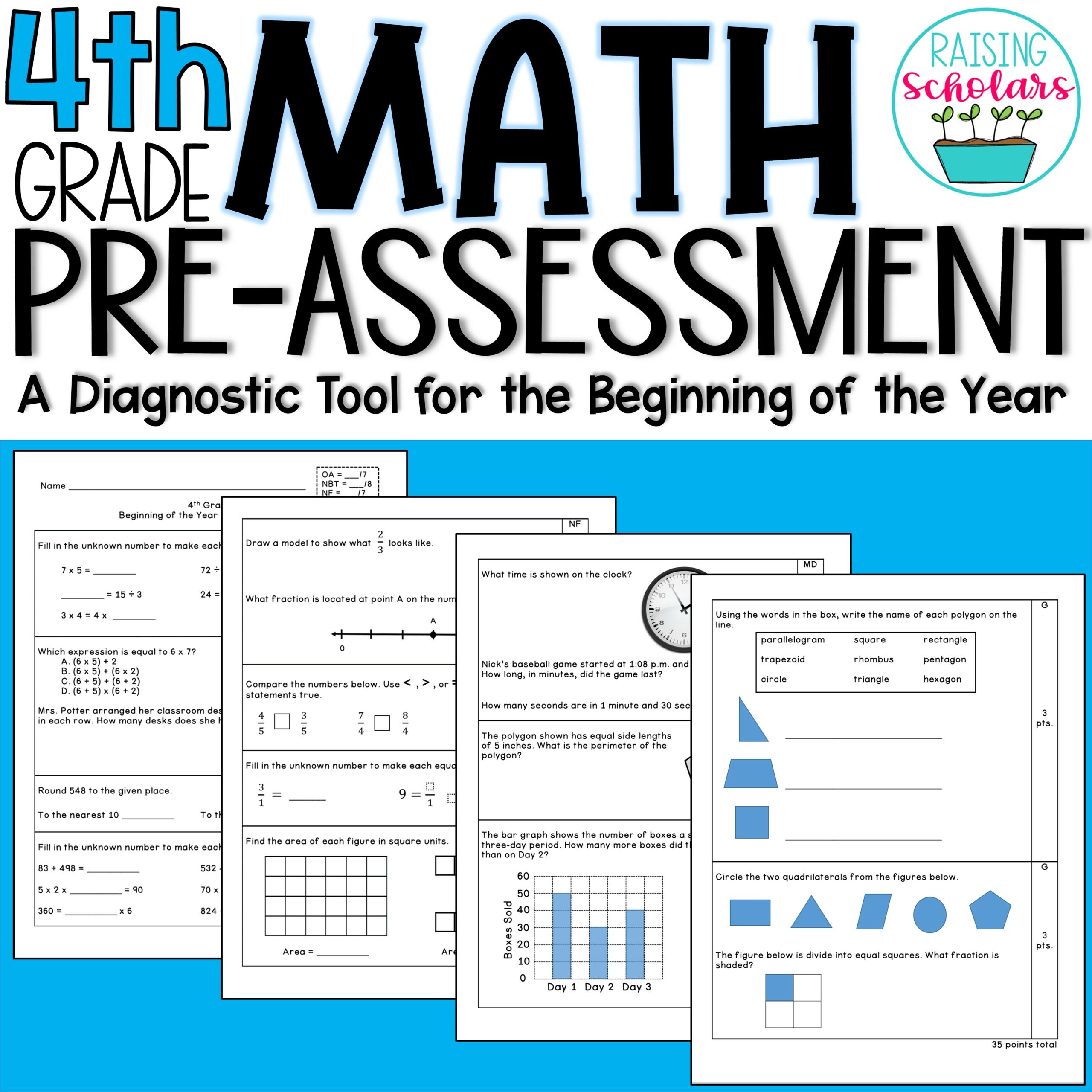 Beginning Of Year 3rd Grade Math Pre Assessment Pretest Made By Teachers