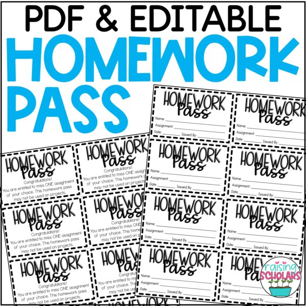 Homework Pass EDITABLE | Made By Teachers