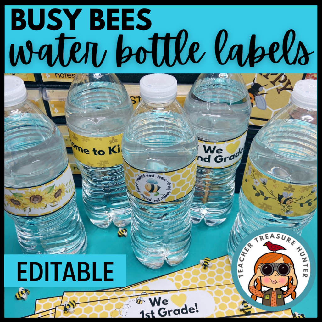 Bee Water Bottle labels for back to school, orientation, open house ...