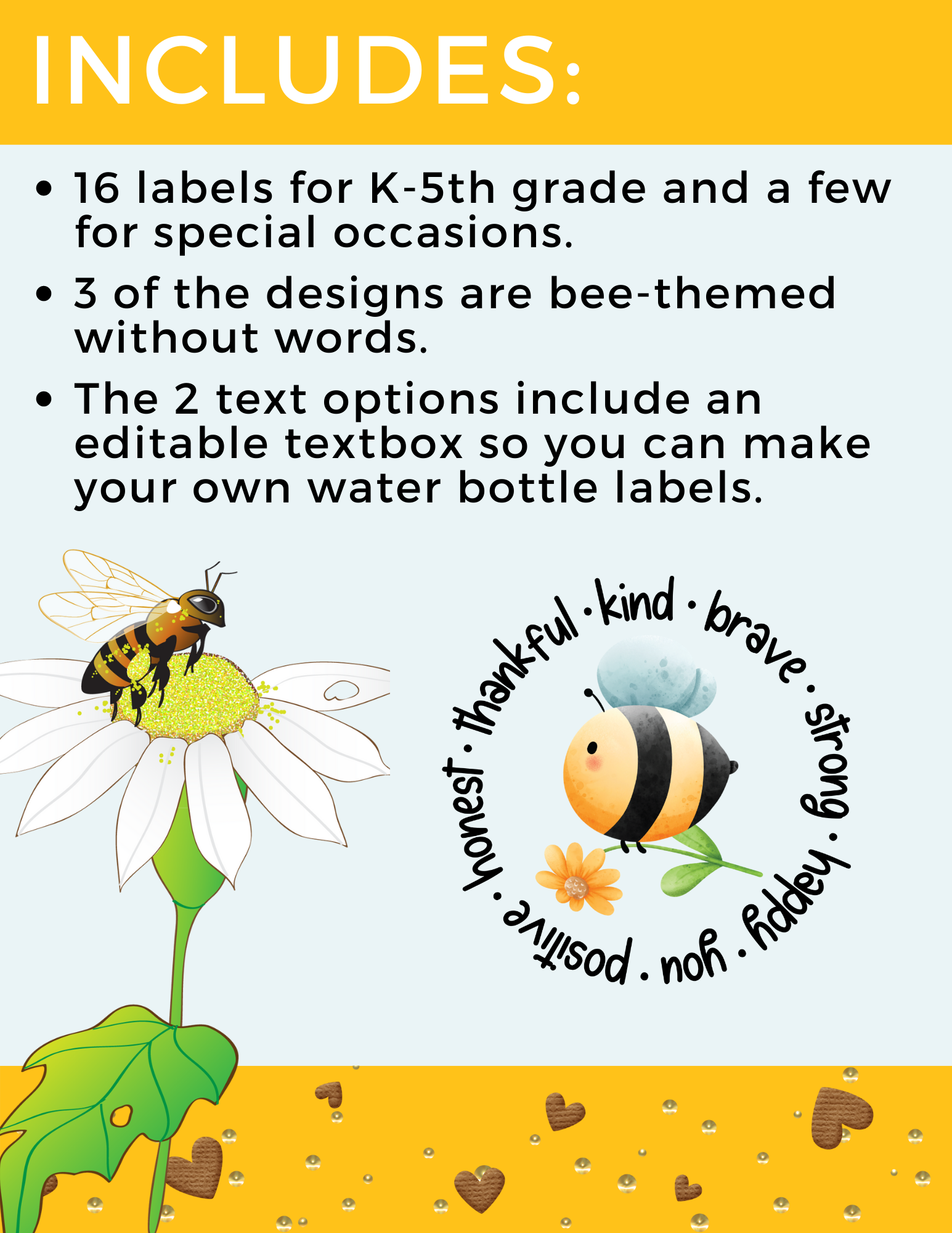 Bee Water Bottle labels for back to school, orientation, open house ...