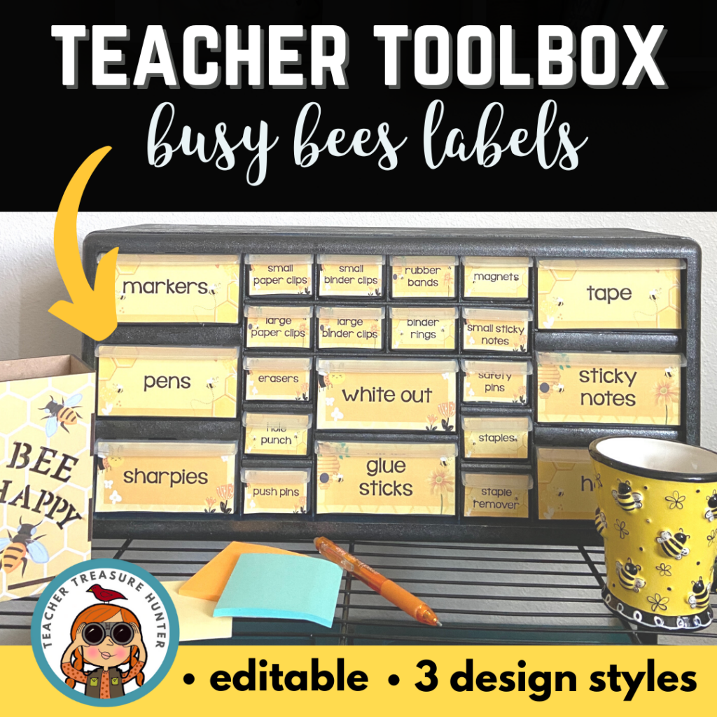 Bee themed Teacher Toolbox for organizing small supplies | Made By Teachers