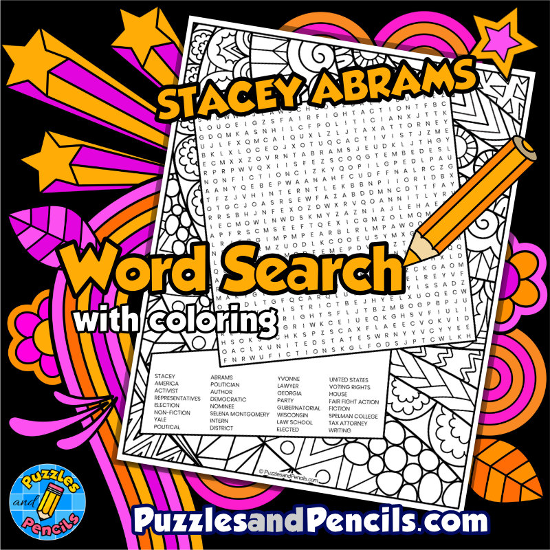 Stacey Abrams Word Search Puzzle Activity | Black History Month ...