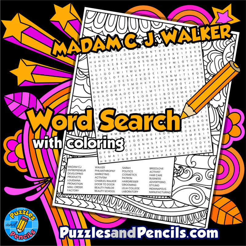 Madam C. J. Walker Word Search Puzzle Activity | Black History Month ...