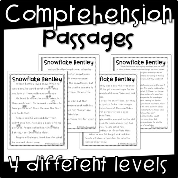 Snowflake Bentley Winter Reading Comprehension Worksheets | Made By ...