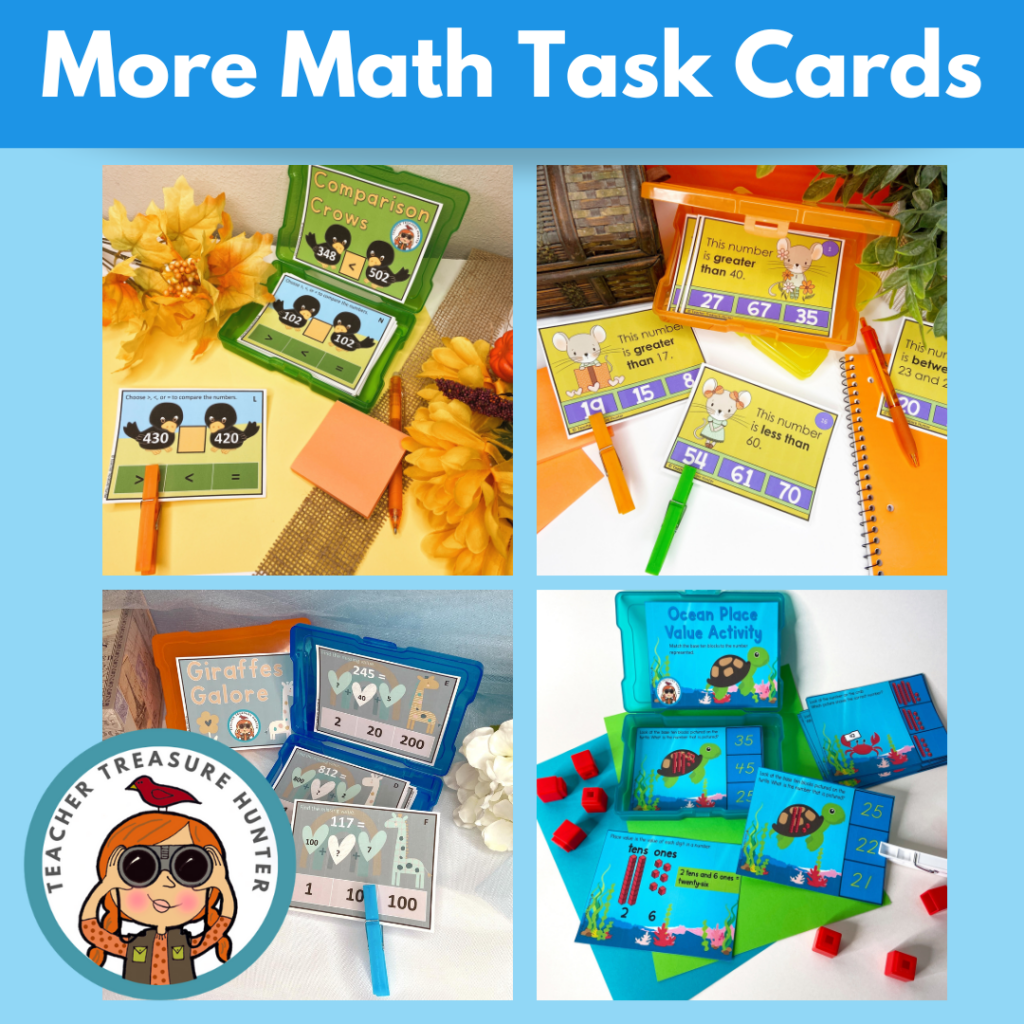 Math task cards for place value review or self-check print and go math ...
