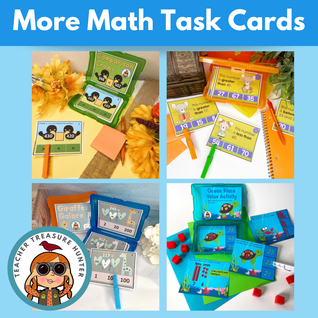 Math task cards for place value review or self-check print and go math ...