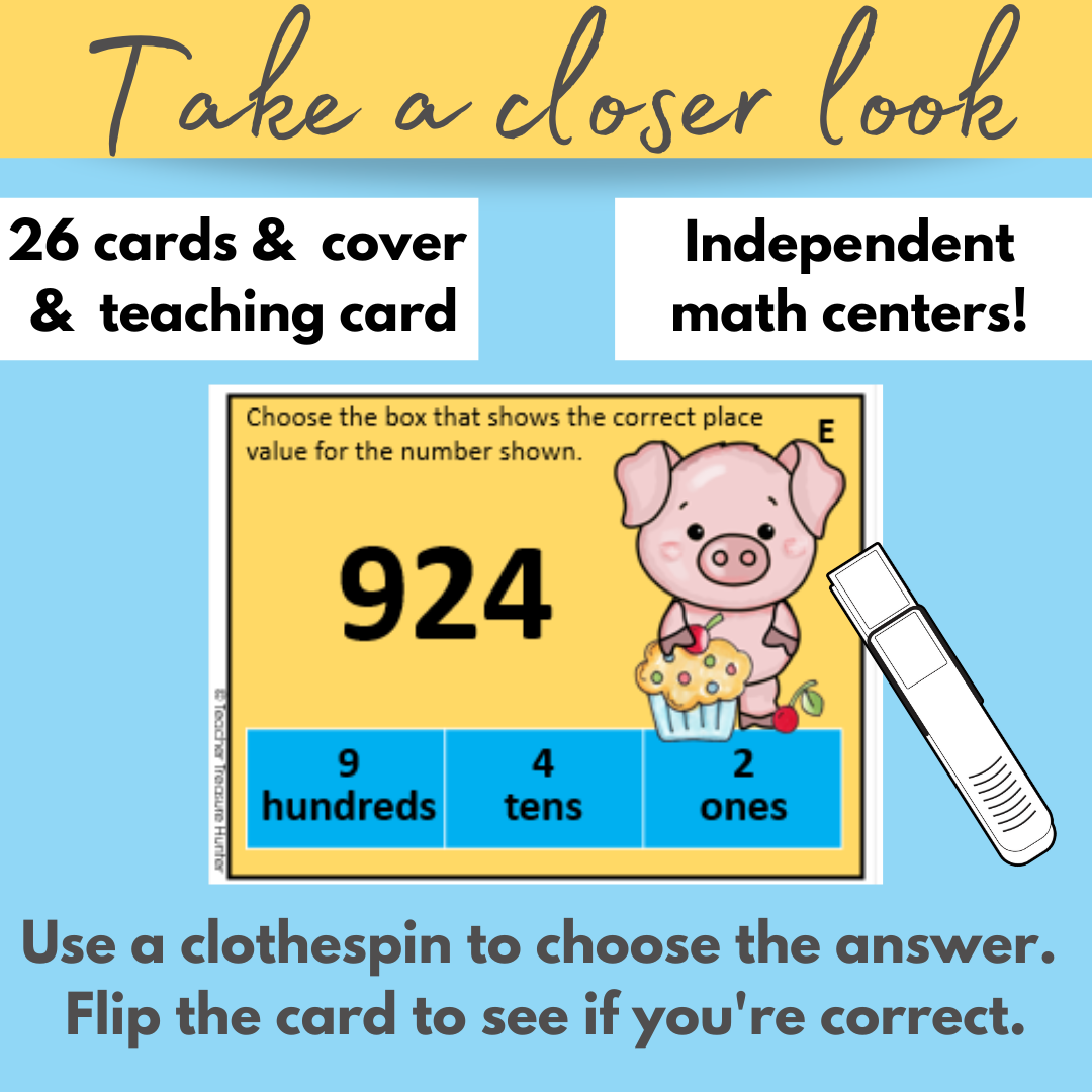 Math task cards for place value review or self-check print and go math ...