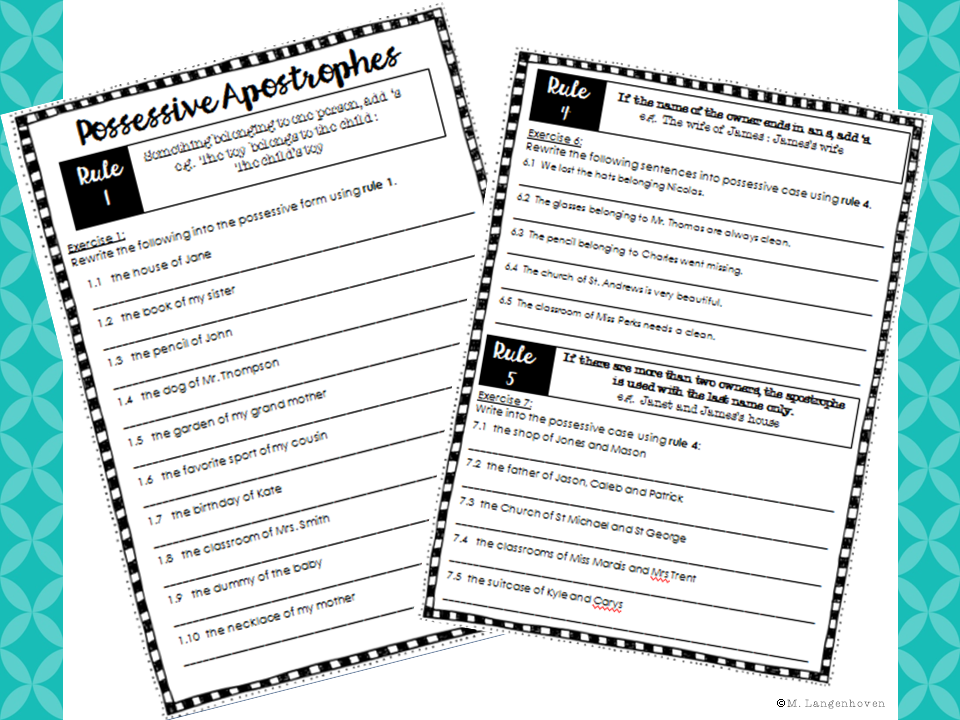 Possessive Apostrophe Nouns Worksheets and Memorandum | Made By Teachers
