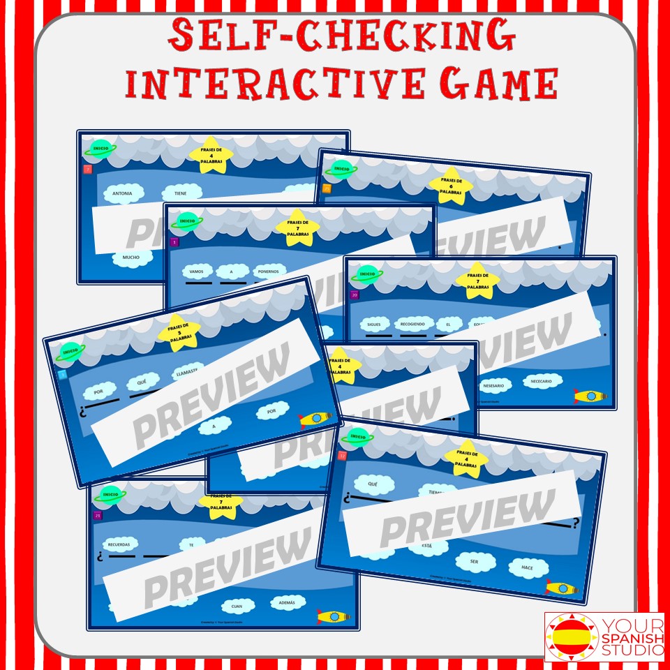 Build correct Spanish sentences Self-checking game no prep 4 levels ...