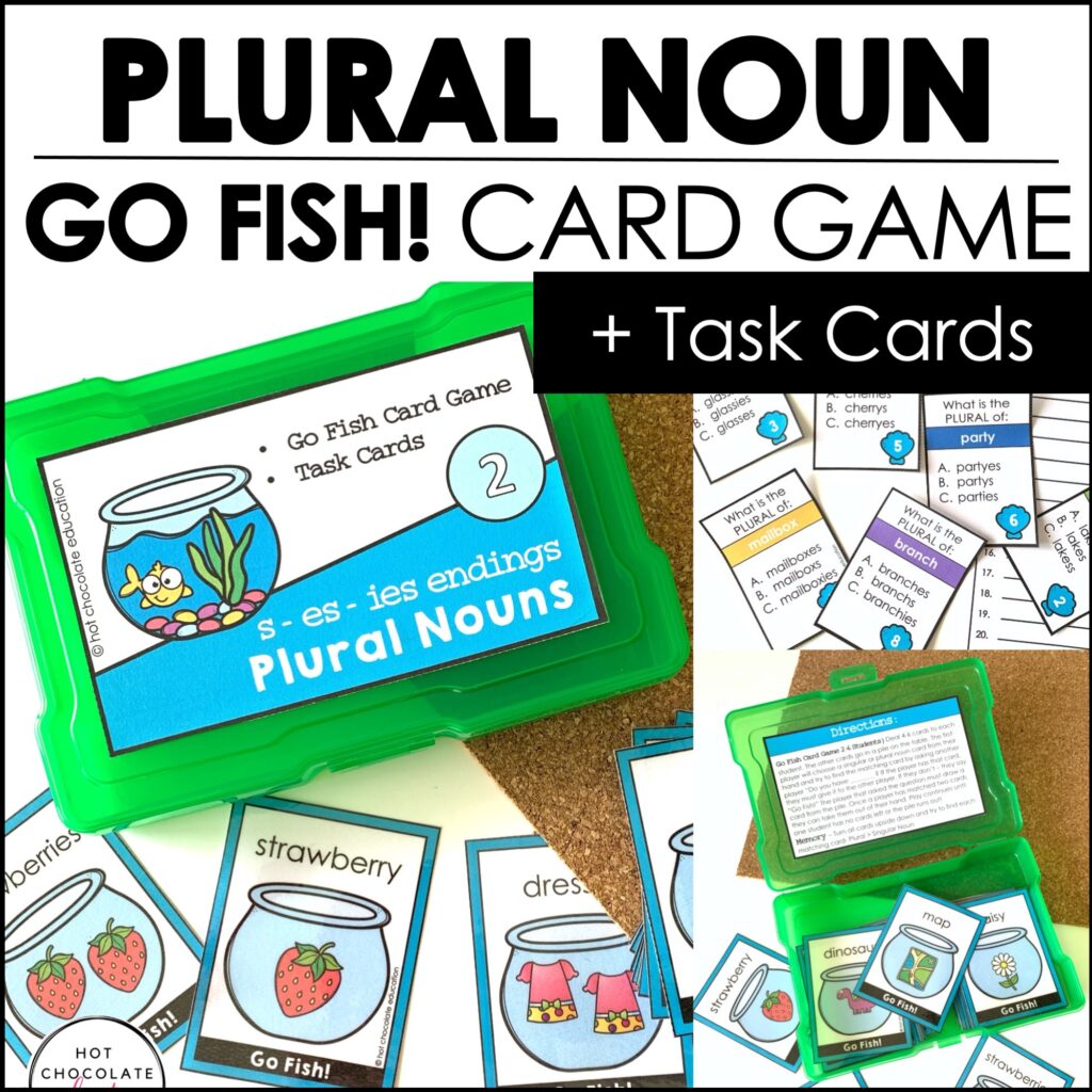 Plural Noun Go Fish Card Game | Task Cards : Add s, es, ies endings ...