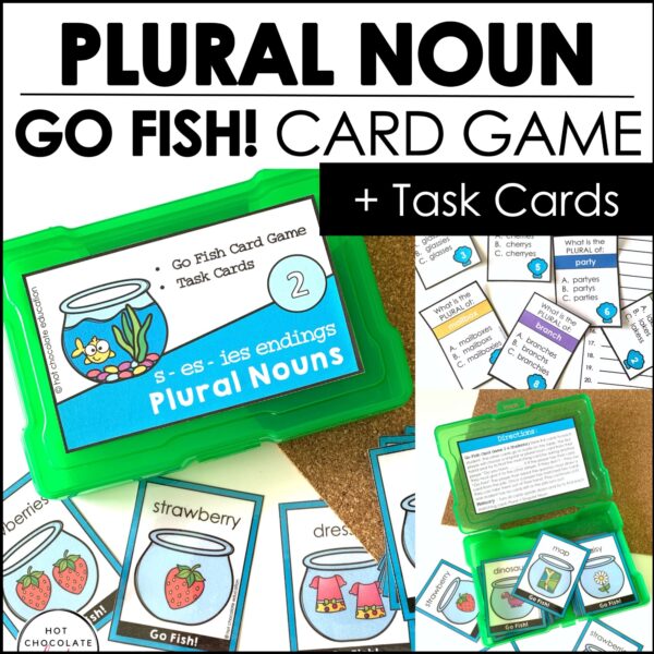 Plural Noun Go Fish Card Game | Task Cards : Add s, es, ies endings ...
