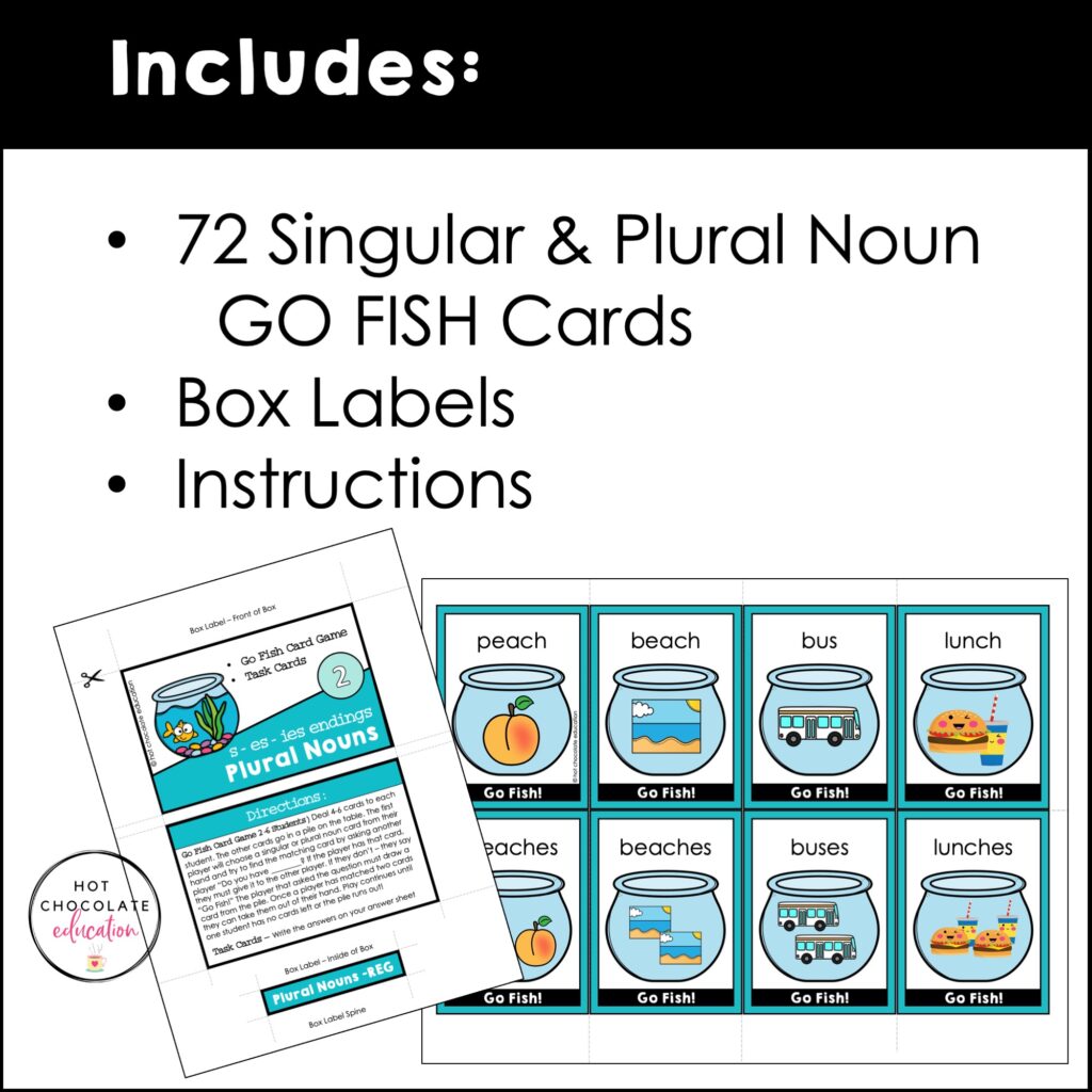 Plural Noun Go Fish Card Game | Task Cards : Add s, es, ies endings ...
