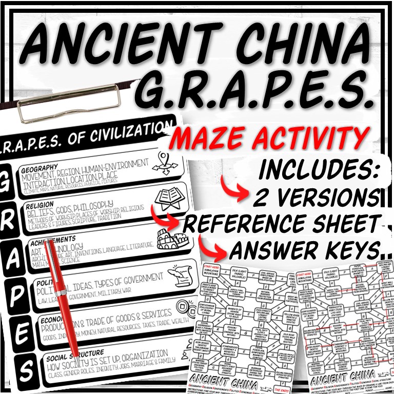 Ancient China G.R.A.P.E.S. Maze Activity & Reference Sheet | Made By ...