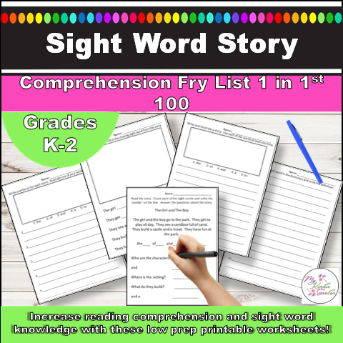 Fry Sight Word Reading Comprehension Worksheets | List 1 Fluency ...