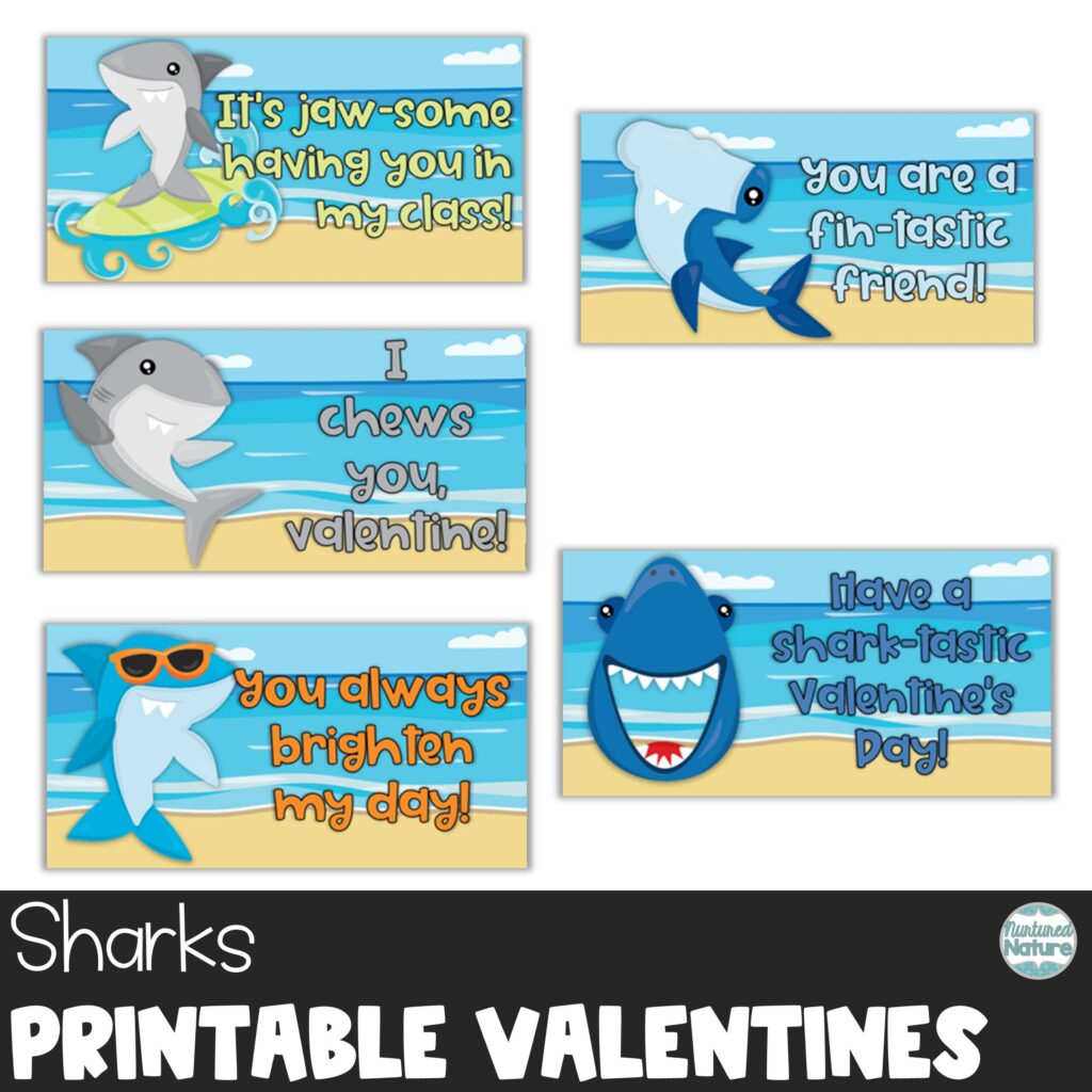 Shark Printable Valentine’s Day Cards for Students Class Exchange ...