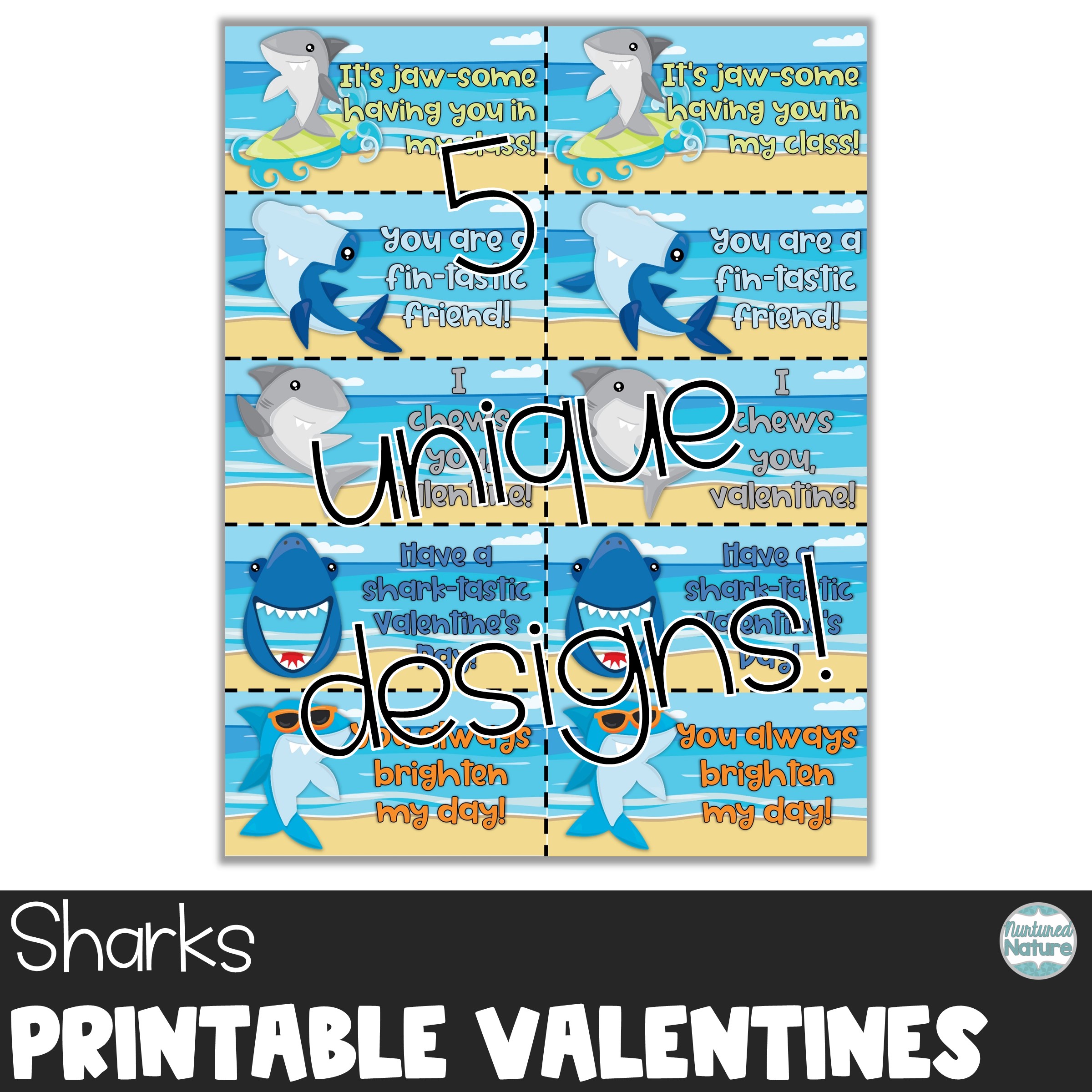 Shark Printable Valentine’s Day Cards for Students Class Exchange ...