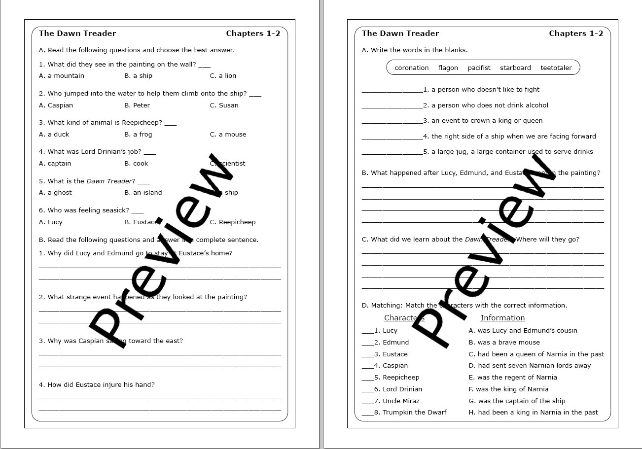 C. S. Lewis "The Voyage of the Dawn Treader" worksheets | Made By Teachers