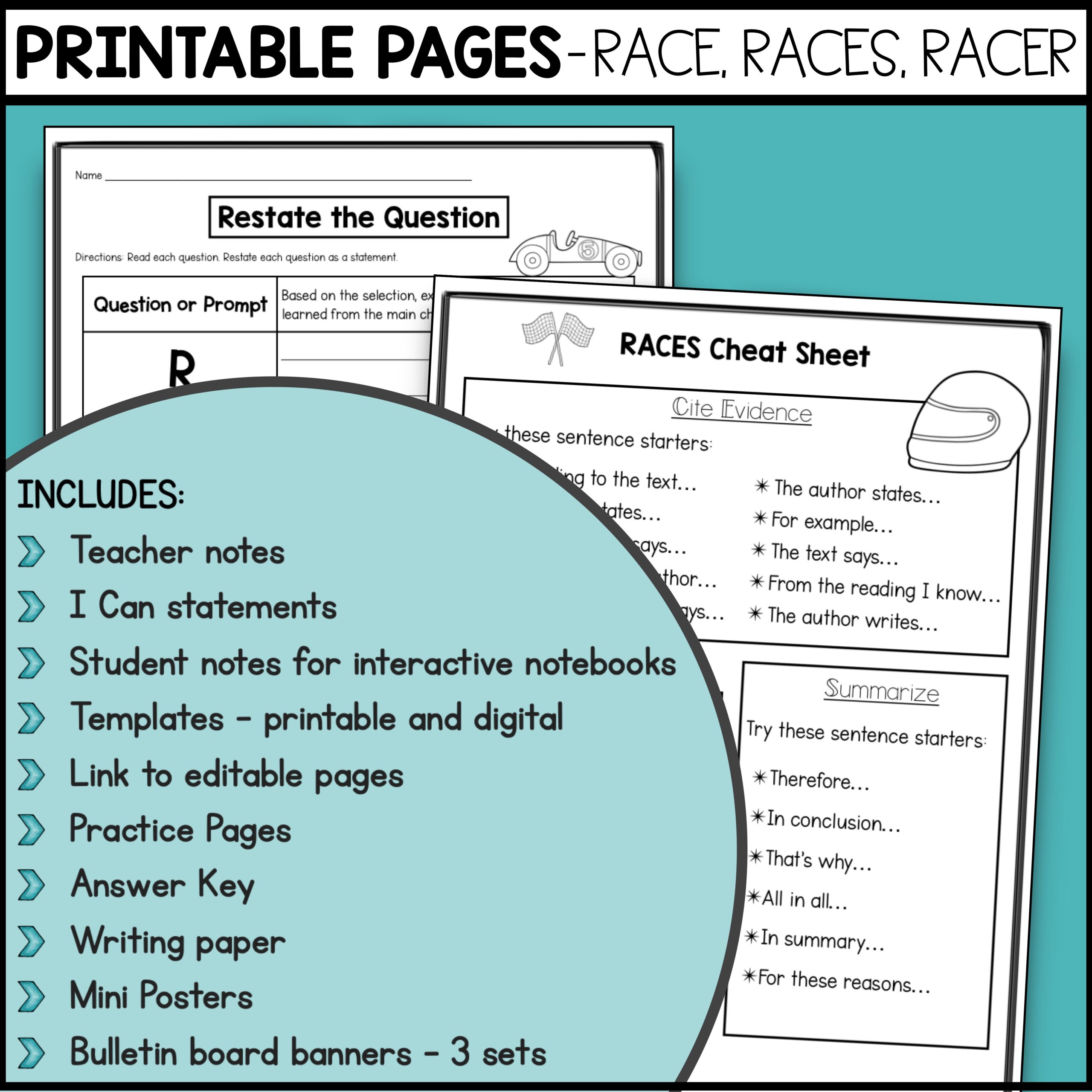 RACE Strategy Writing Resources for Open Ended Questions - Graphic ...