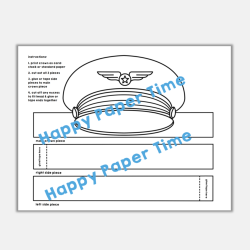 Pilot Cap Airline Paper Crown Career Day Printable Coloring Craft ...