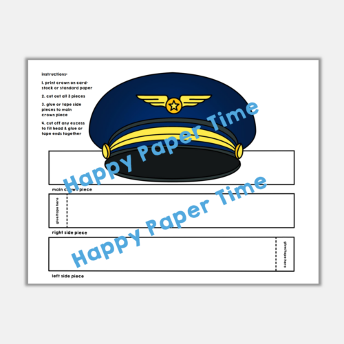 Pilot Cap Airline Paper Crown Career Day Printable Craft Activity ...