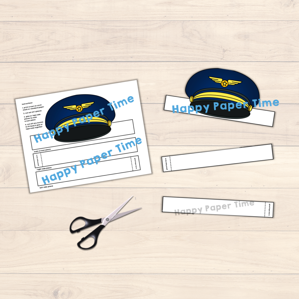 Pilot Cap Airline Paper Crown Career Day Printable Craft Activity ...
