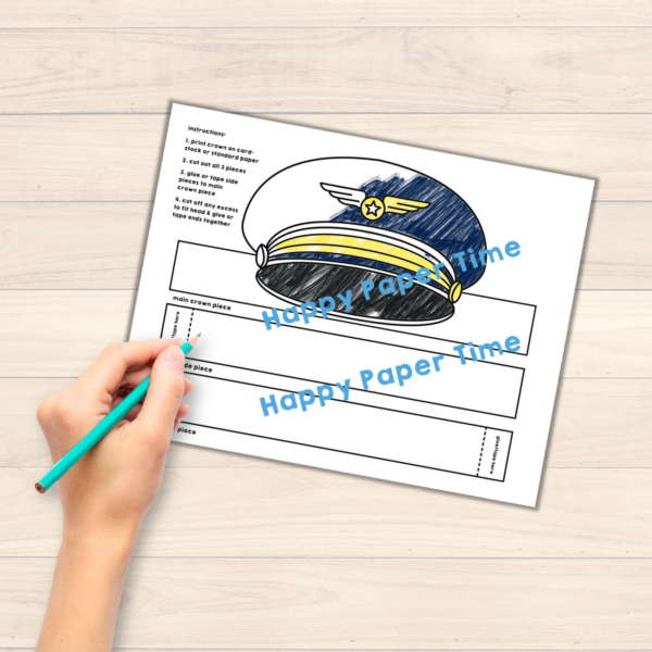 Pilot Cap Airline Paper Crown Career Day Printable Coloring Craft ...