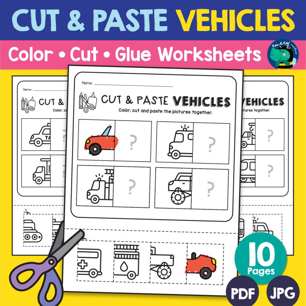 Cut and Paste Vehicles Worksheets | Back to School Activity | Made By ...