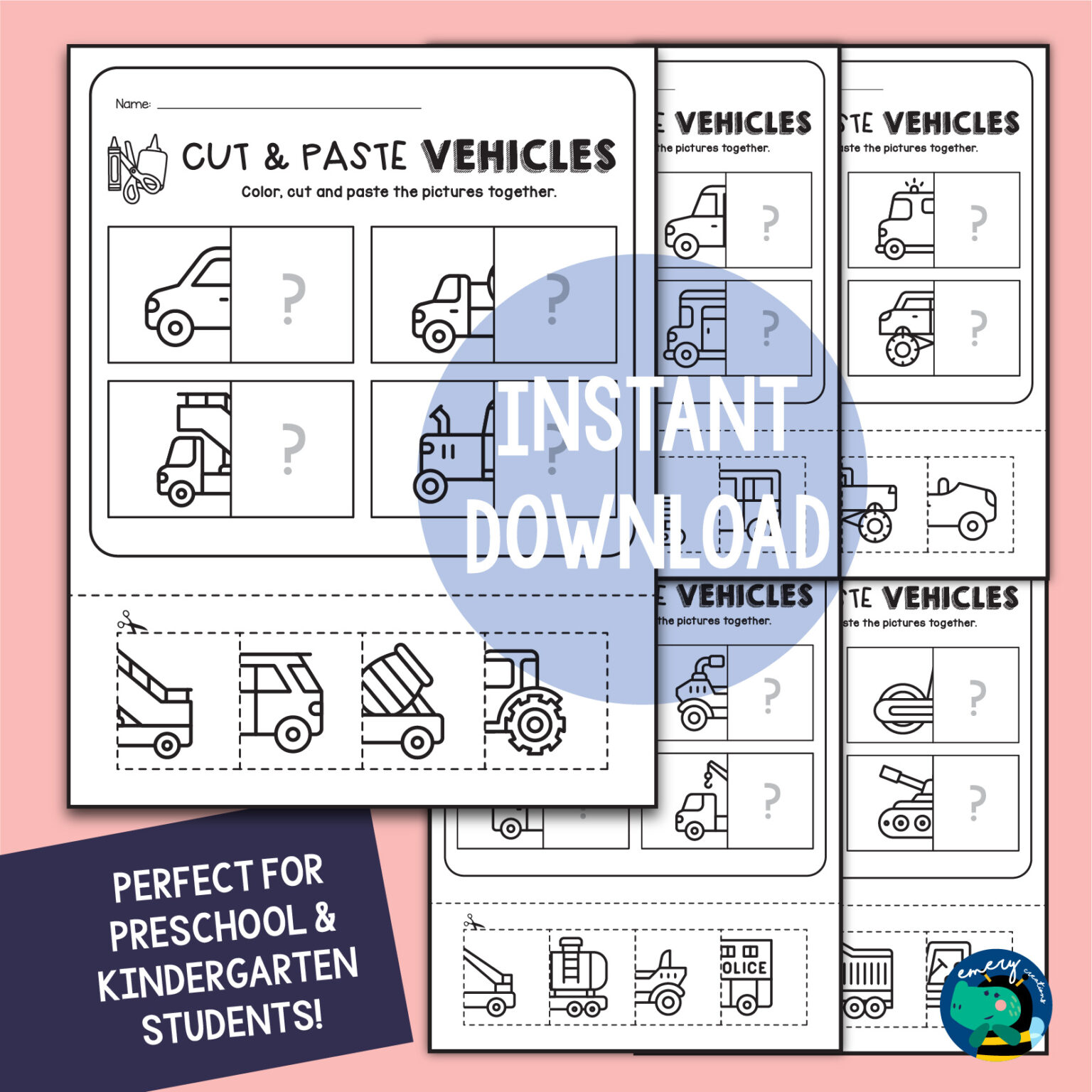 Cut and Paste Vehicles Worksheets | Back to School Activity | Made By ...