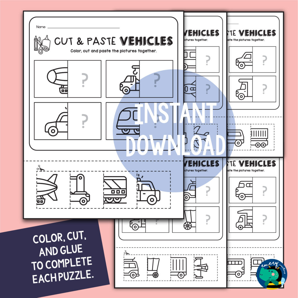 Cut and Paste Vehicles Worksheets | Back to School Activity | Made By ...
