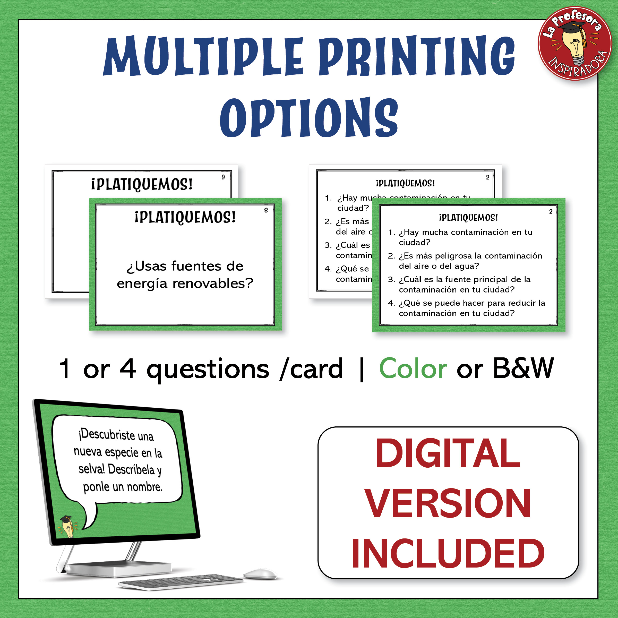 Spanish Environment Conversation Prompts - 72 Leveled Questions - Medio ...