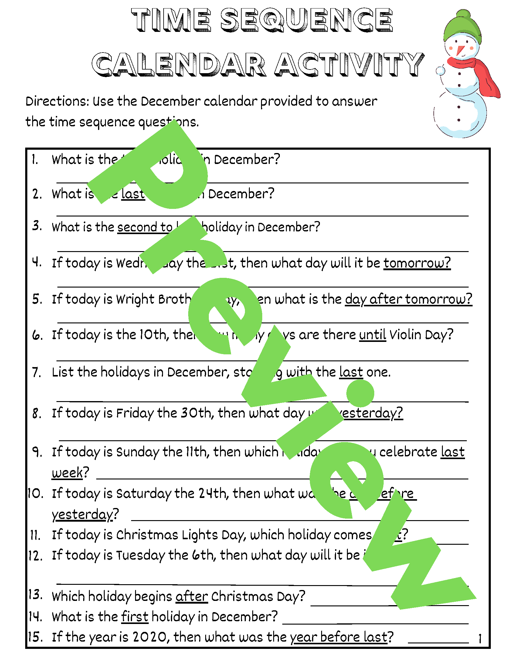 Time Sequence Calendar Questions and Following Linguistic Concepts ...