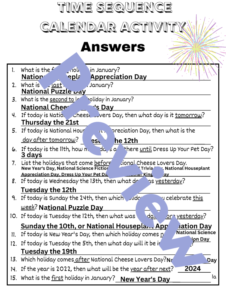 Time Sequence Calendar Questions and Following Linguistic Concepts ...
