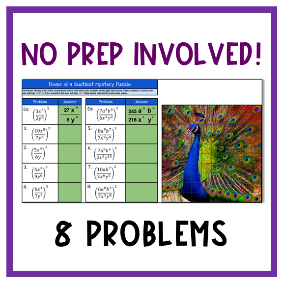 Laws of Exponents Power of a Quotient Activity Digital Pixel Art ...