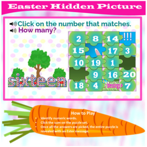 Easter Subitizing with Numeric Words Hidden Picture Number Sense 1-20 ...