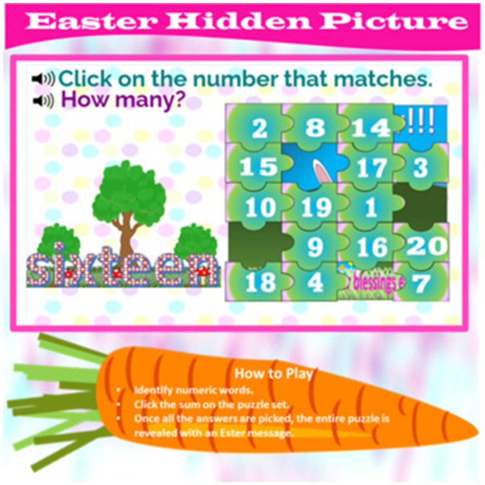Easter Subitizing with Numeric Words Hidden Picture Number Sense 1-20 ...