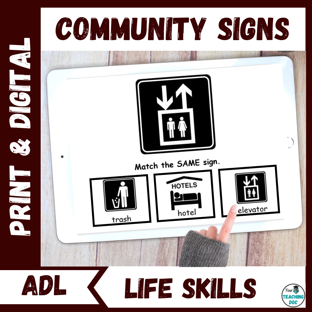 Community Signs Functional Life Skills Literacy PLUS Task Cards Level 1 ...
