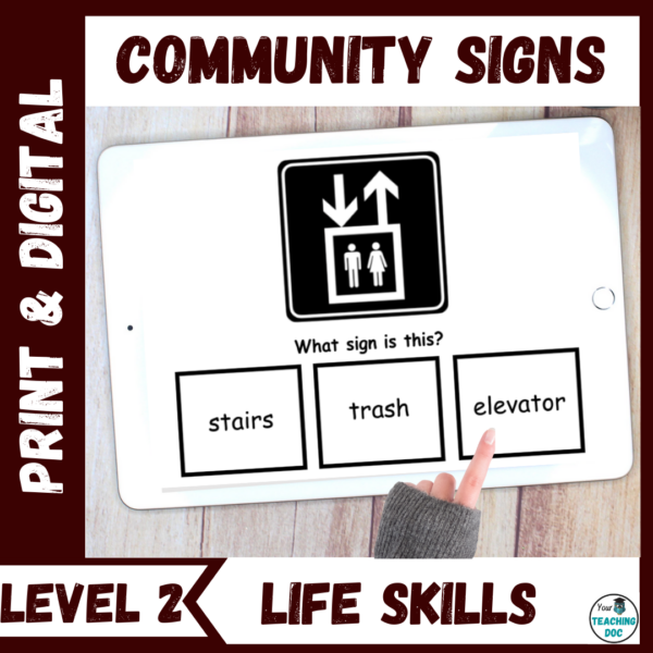 Community Signs Functional Life Skills Literacy PLUS Task Cards Level 2 ...