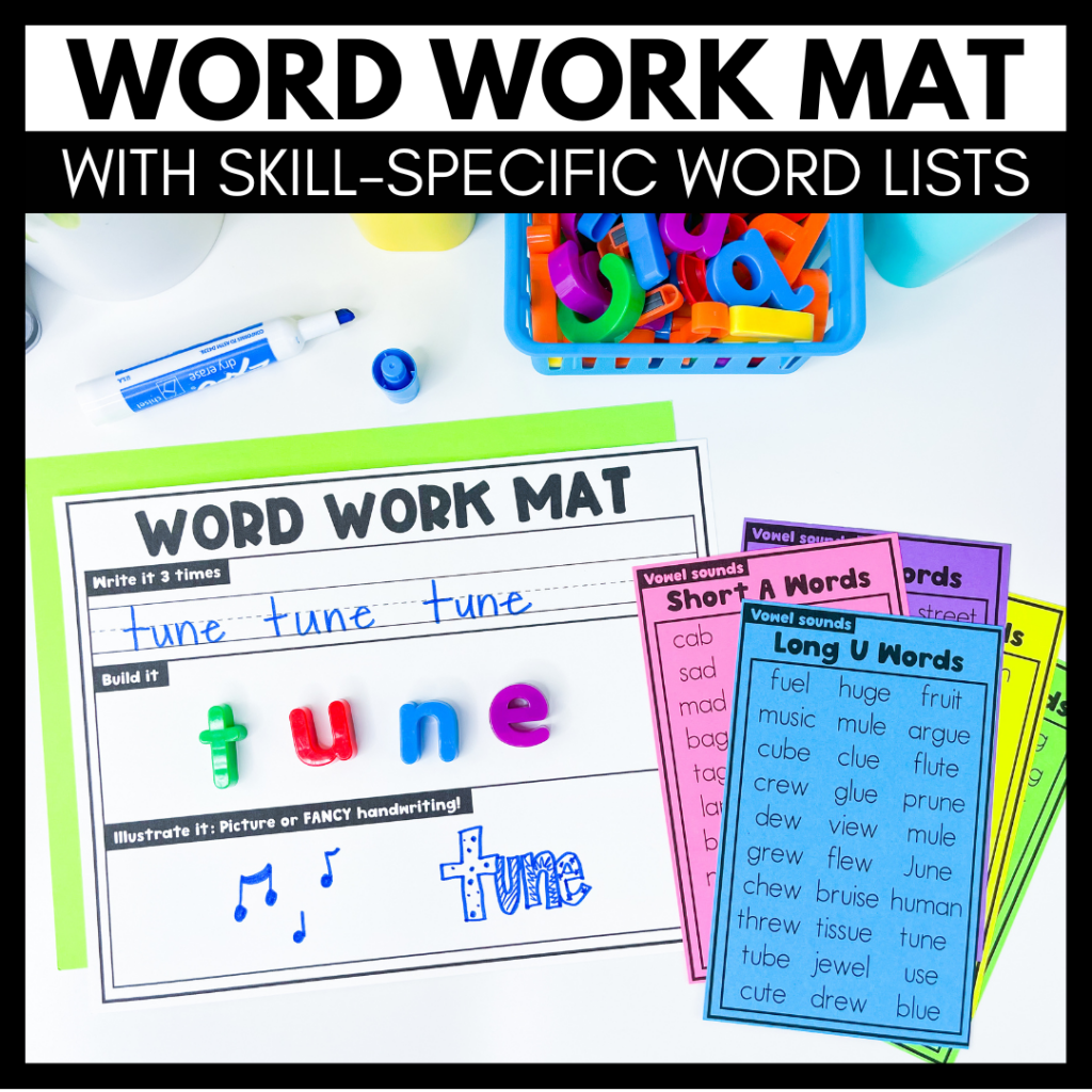 Word Work Mat with Skill-Specific Word Lists - Vowel Sounds, Digraphs ...