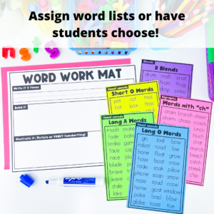 Word Work Mat with Skill-Specific Word Lists - Vowel Sounds, Digraphs ...