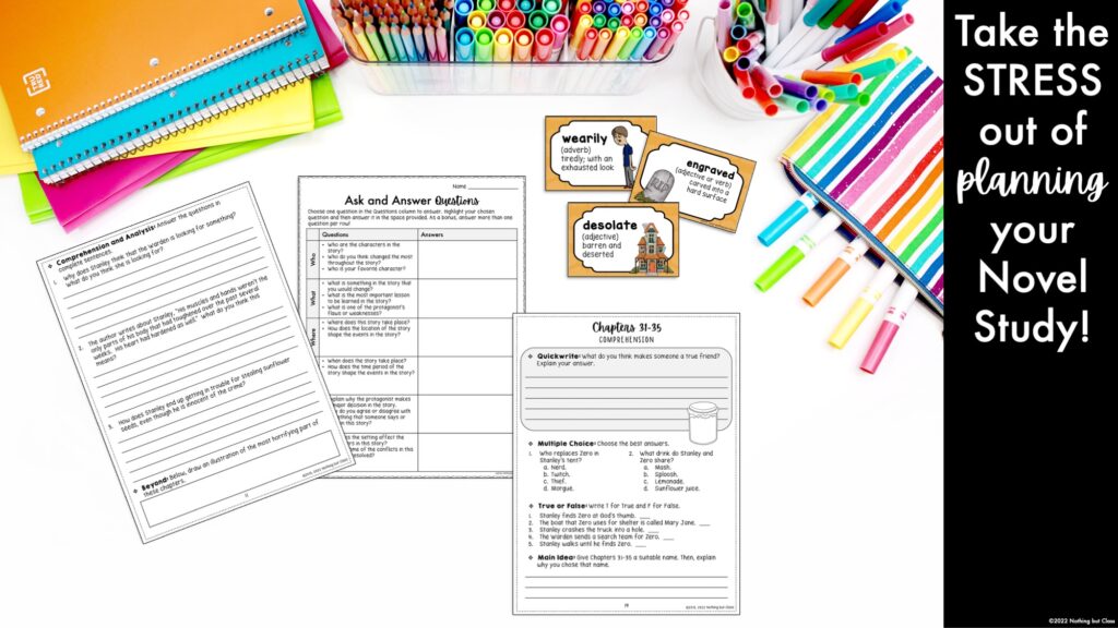 Holes Novel Study Unit | Comprehension Questions with Activities and ...