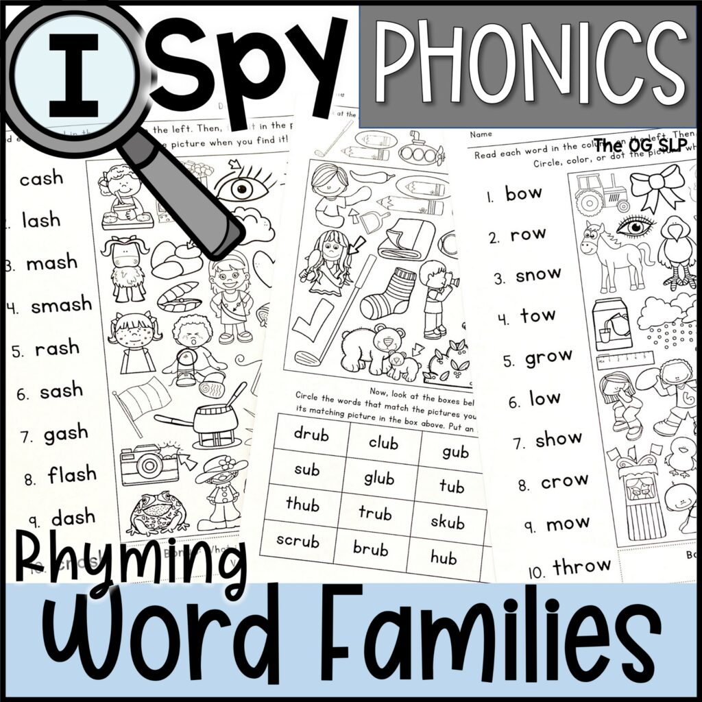 "I Spy" Coloring Pages Rhyming Word Families - Short and Long Vowels ...