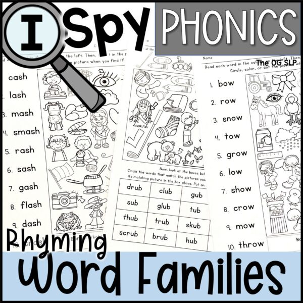 "I Spy" Coloring Pages Rhyming Word Families - Short and Long Vowels ...