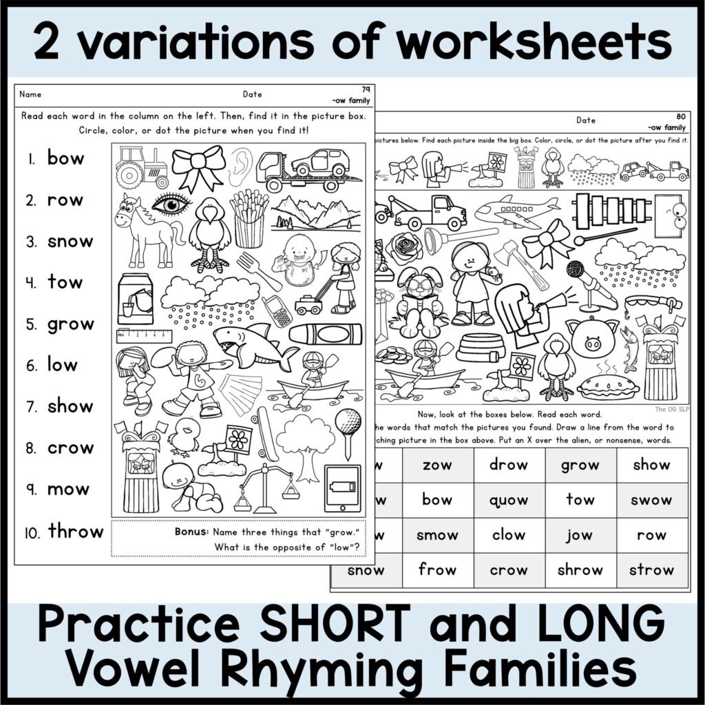 "I Spy" Coloring Pages Rhyming Word Families - Short and Long Vowels ...